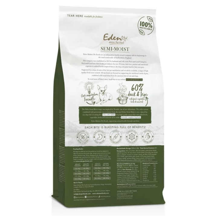 Eden Duck & Tribe - Kornfrit semi moist fuldfoder til voksne hunde med and